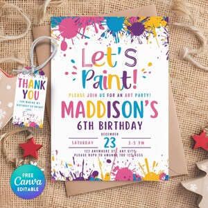 Rainbow Painting Birthday Invitation, Art Party Invite, Colorful Paint ...
