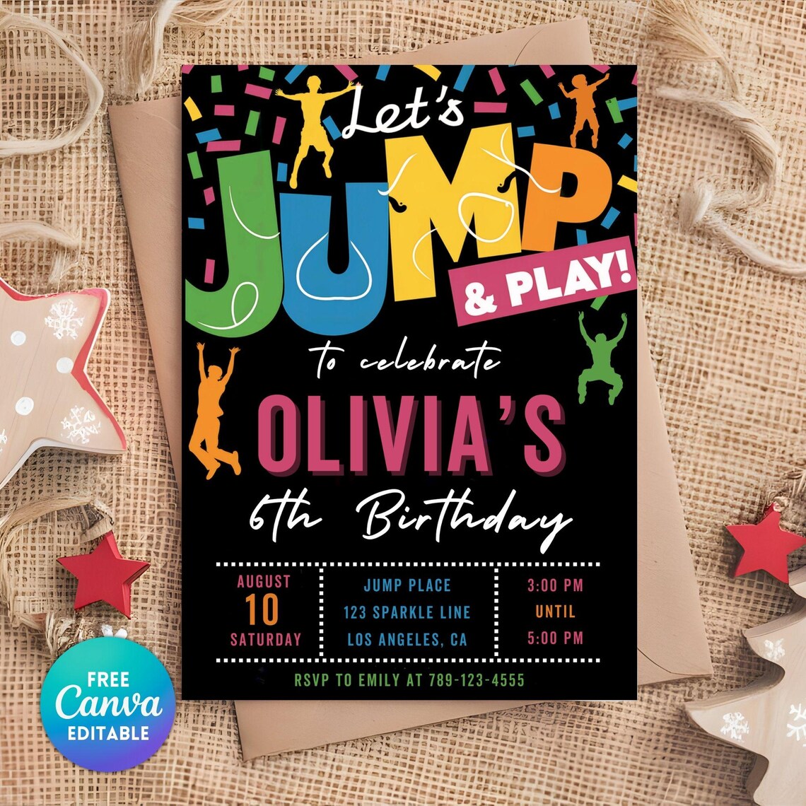 Jump Birthday Party Invitation, Trampoline Party Invite, Bounce House ...