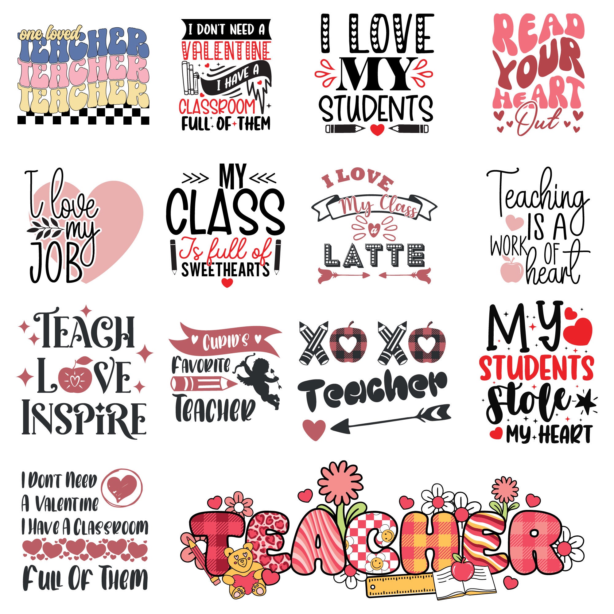 Teacher Valentine SVG Bundle, Teachers Love Rainbow Svg, Teaching ...