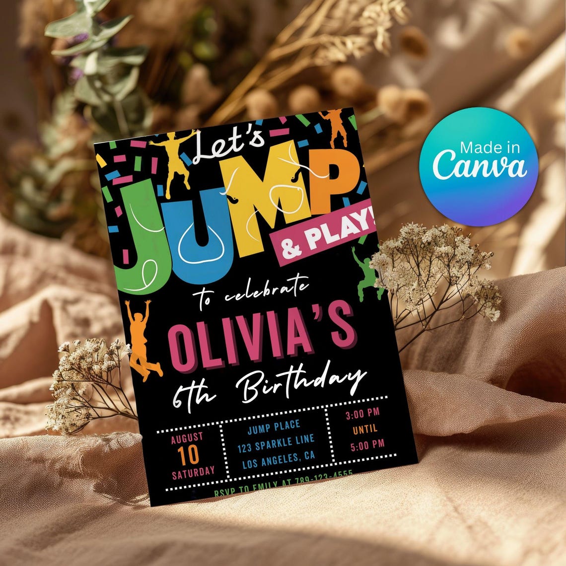Jump Birthday Party Invitation, Trampoline Party Invite, Bounce House ...