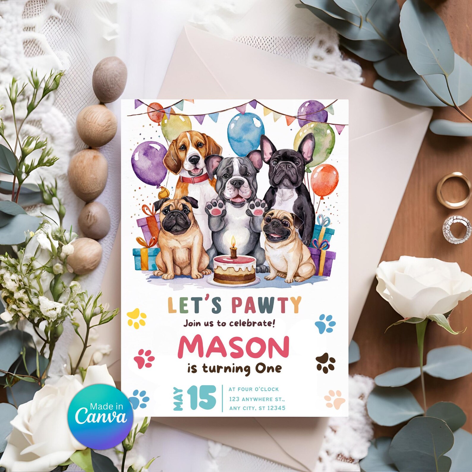 Editable Dog Invitation, Puppy Party Invitation Printable Dog Pawty ...
