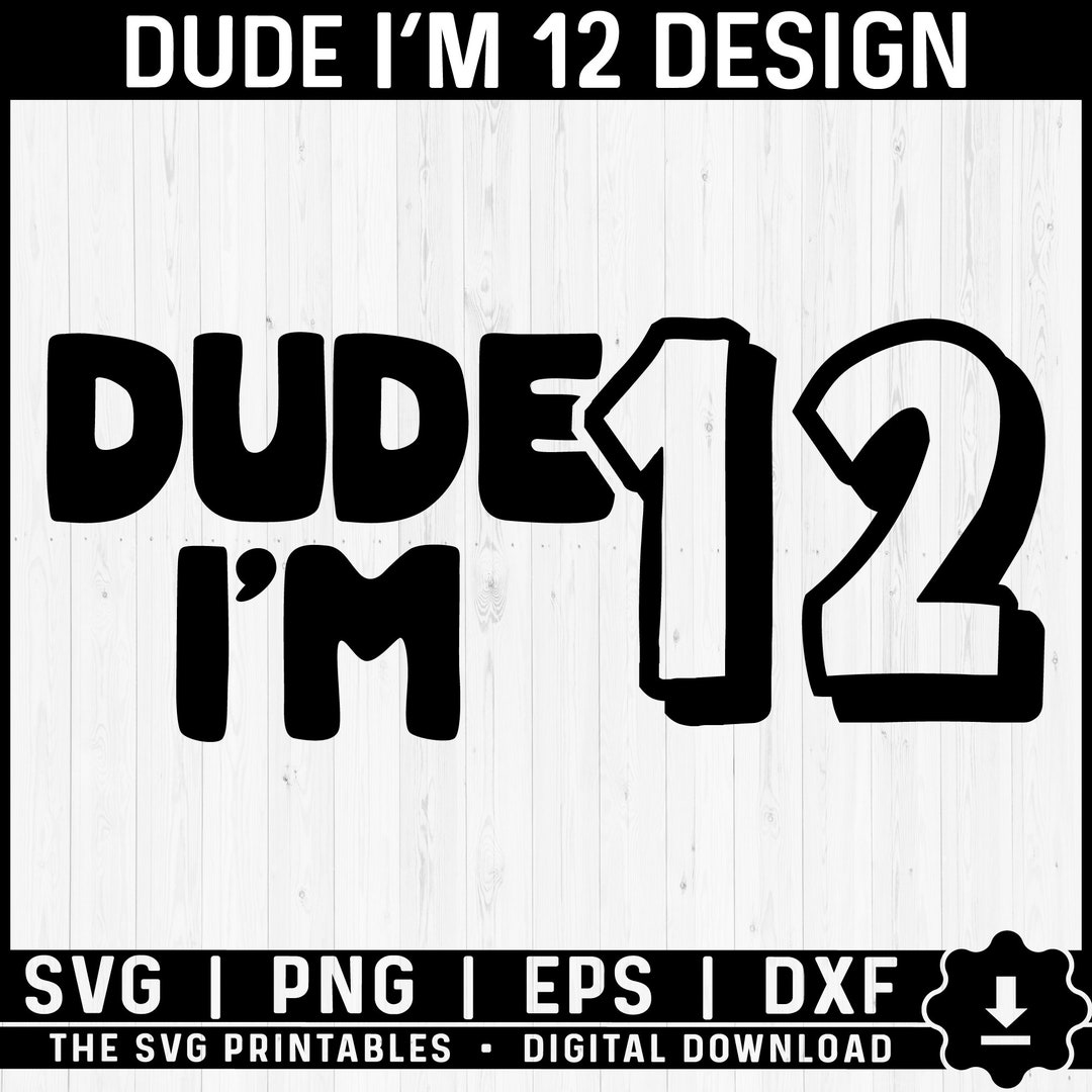 Dude I'm 12 Svg Png, 12th Birthday Svg, Twelfth Birthday Svg, Bro I'm ...