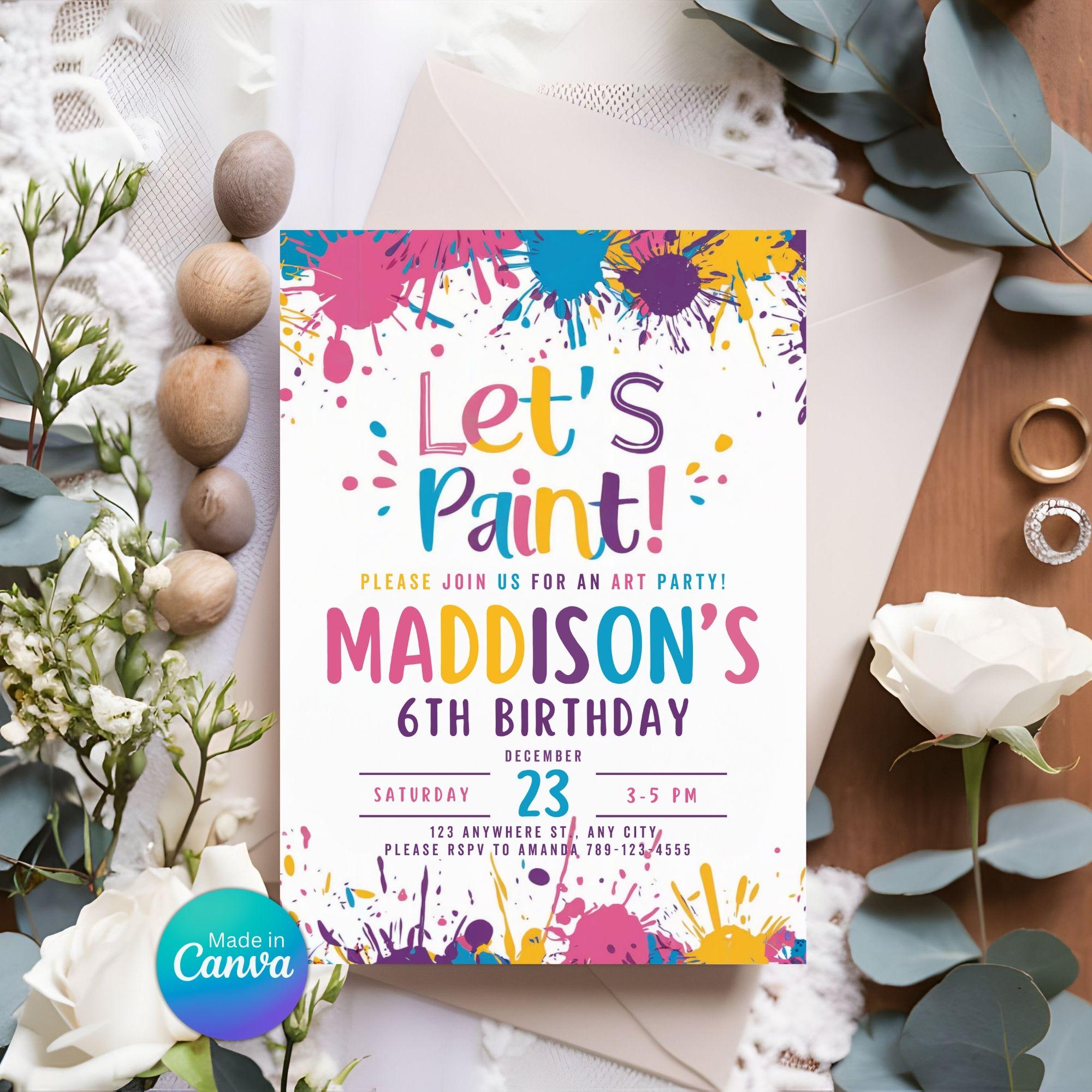 Rainbow Painting Birthday Invitation, Art Party Invite, Colorful Paint ...