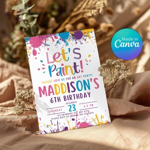 Rainbow Painting Birthday Invitation, Art Party Invite, Colorful Paint ...