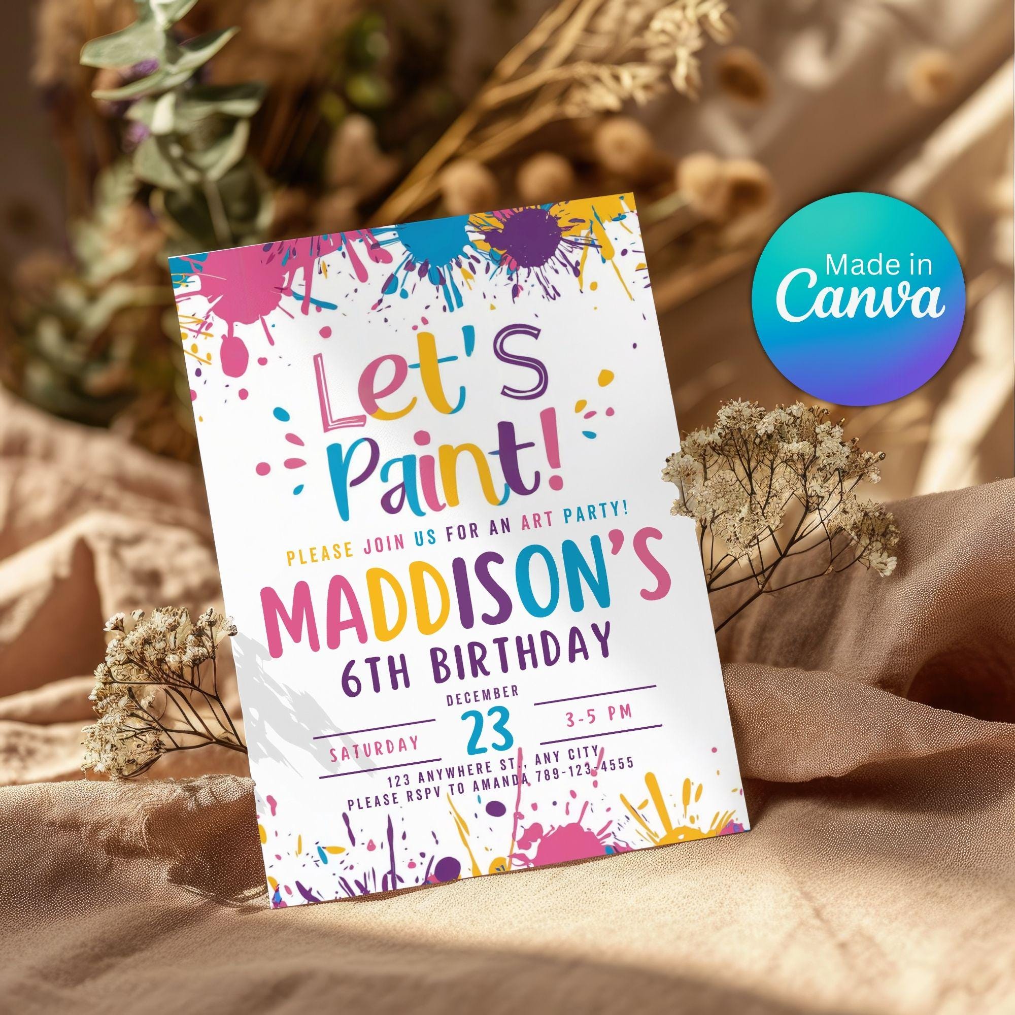 Rainbow Painting Birthday Invitation, Art Party Invite, Colorful Paint ...