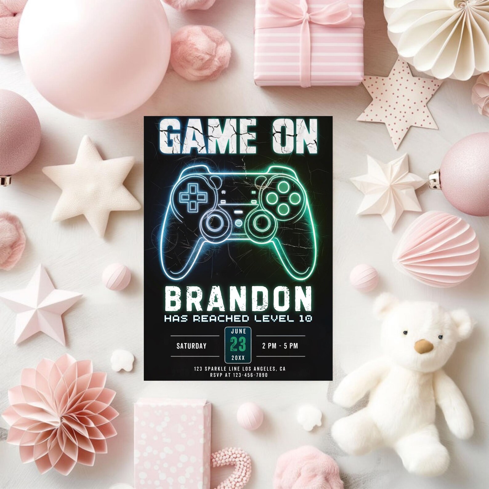 Video Game Party Invitation, Gaming, Game Party, Neon Glow Invite ...