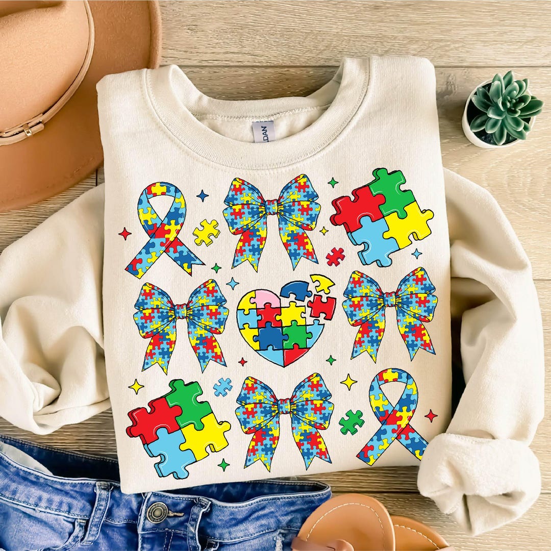 Autism Awareness Coquette PNG, Retro Autism Bow Design, Autism Puzzle ...