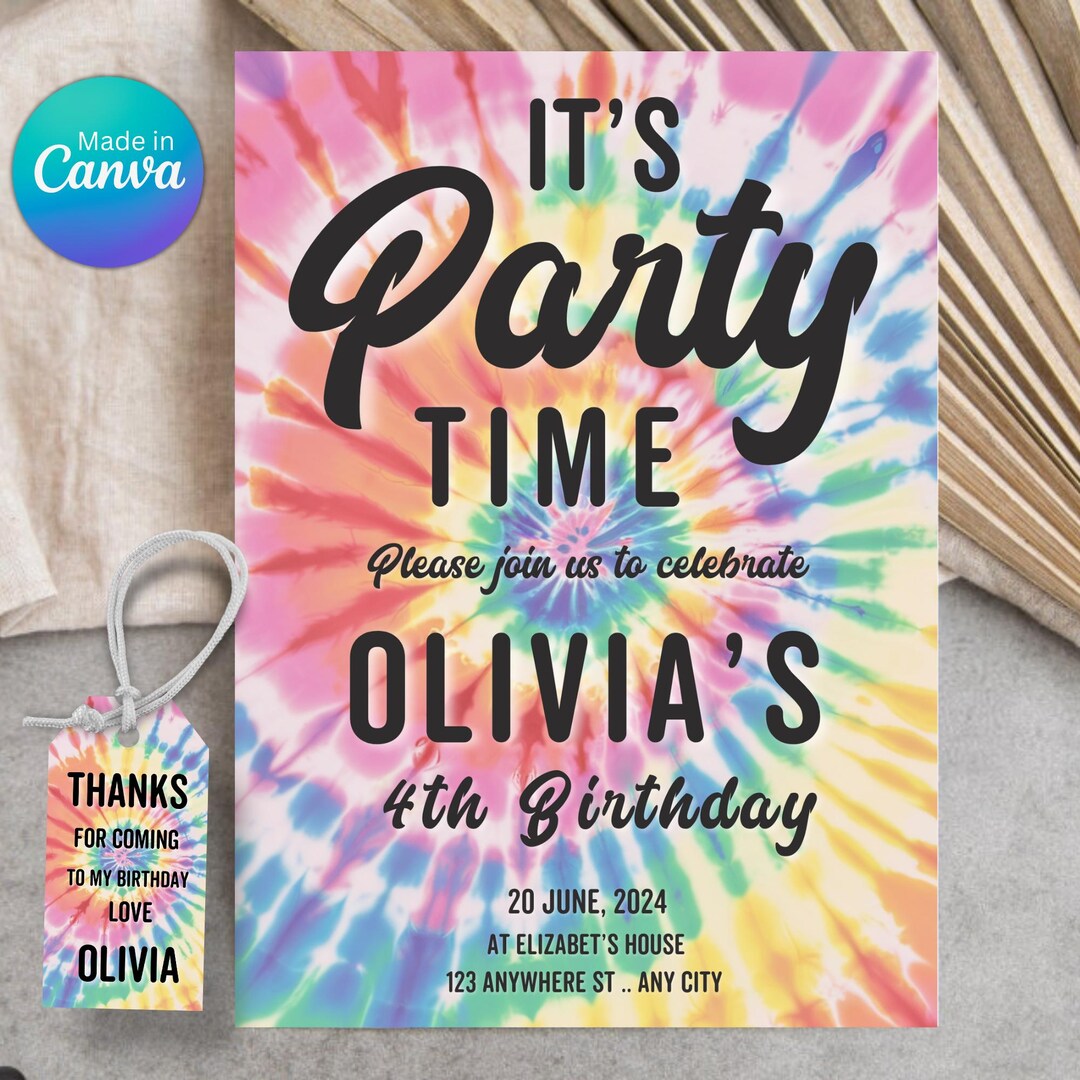 Tie Dye Birthday Invitation, Rainbow Tie Dye Birthday, Editable Tie Dye ...