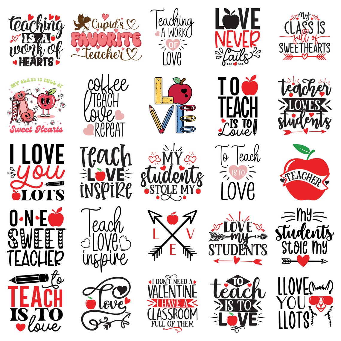 Teacher Valentine SVG Bundle, Teachers Love Rainbow Svg, Teaching ...