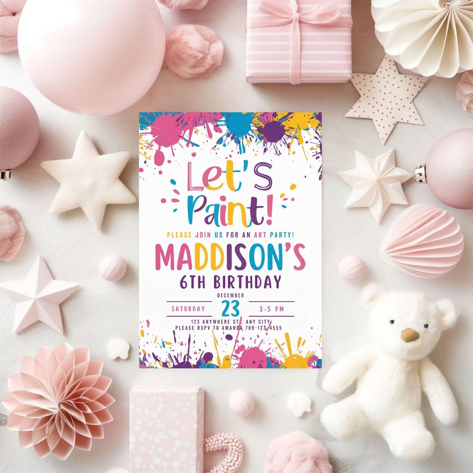 Rainbow Painting Birthday Invitation, Art Party Invite, Colorful Paint ...