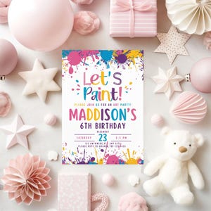 Rainbow Painting Birthday Invitation, Art Party Invite, Colorful Paint ...
