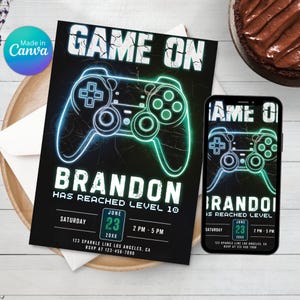 Video Game Party Invitation, Gaming, Game Party, Neon Glow Invite ...