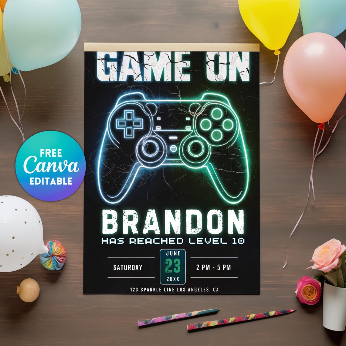 Video Game Party Invitation, Gaming, Game Party, Neon Glow Invite ...