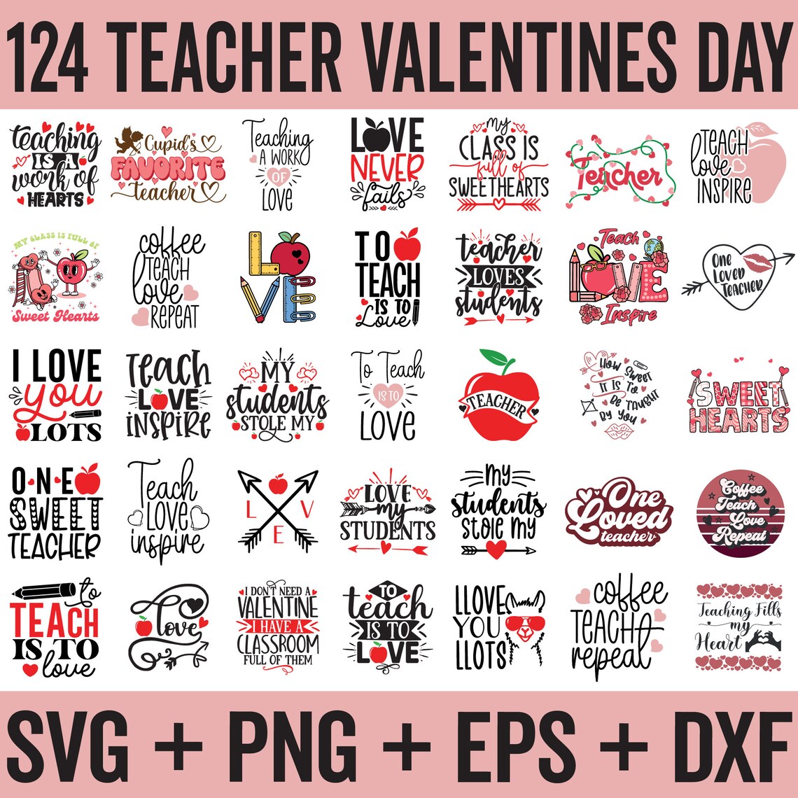 Teacher Valentine SVG Bundle, Teachers Love Rainbow Svg, Teaching ...