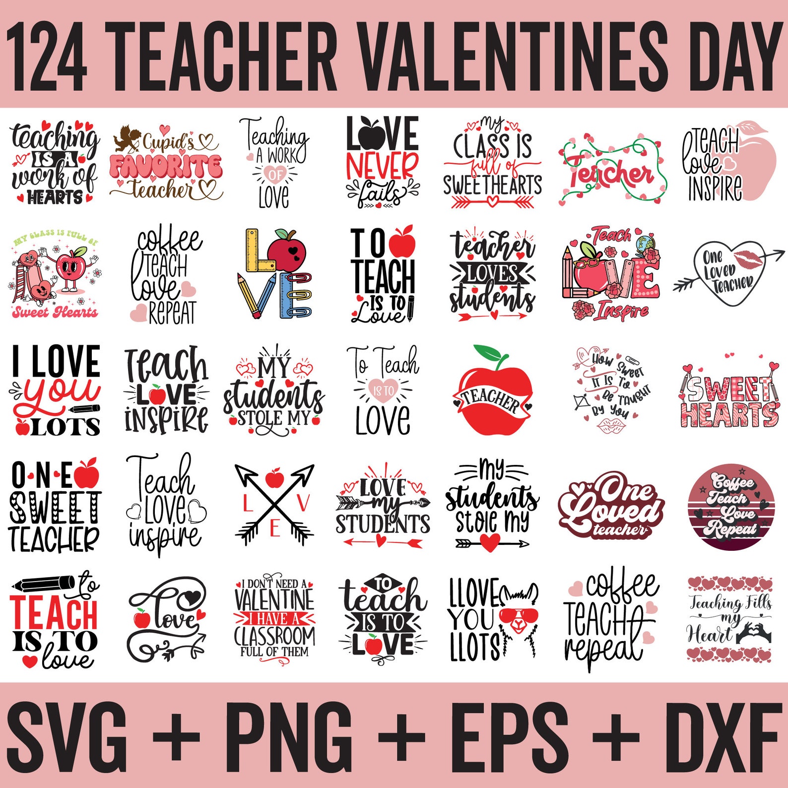 Teacher Valentine SVG Bundle, Teachers Love Rainbow Svg, Teaching ...