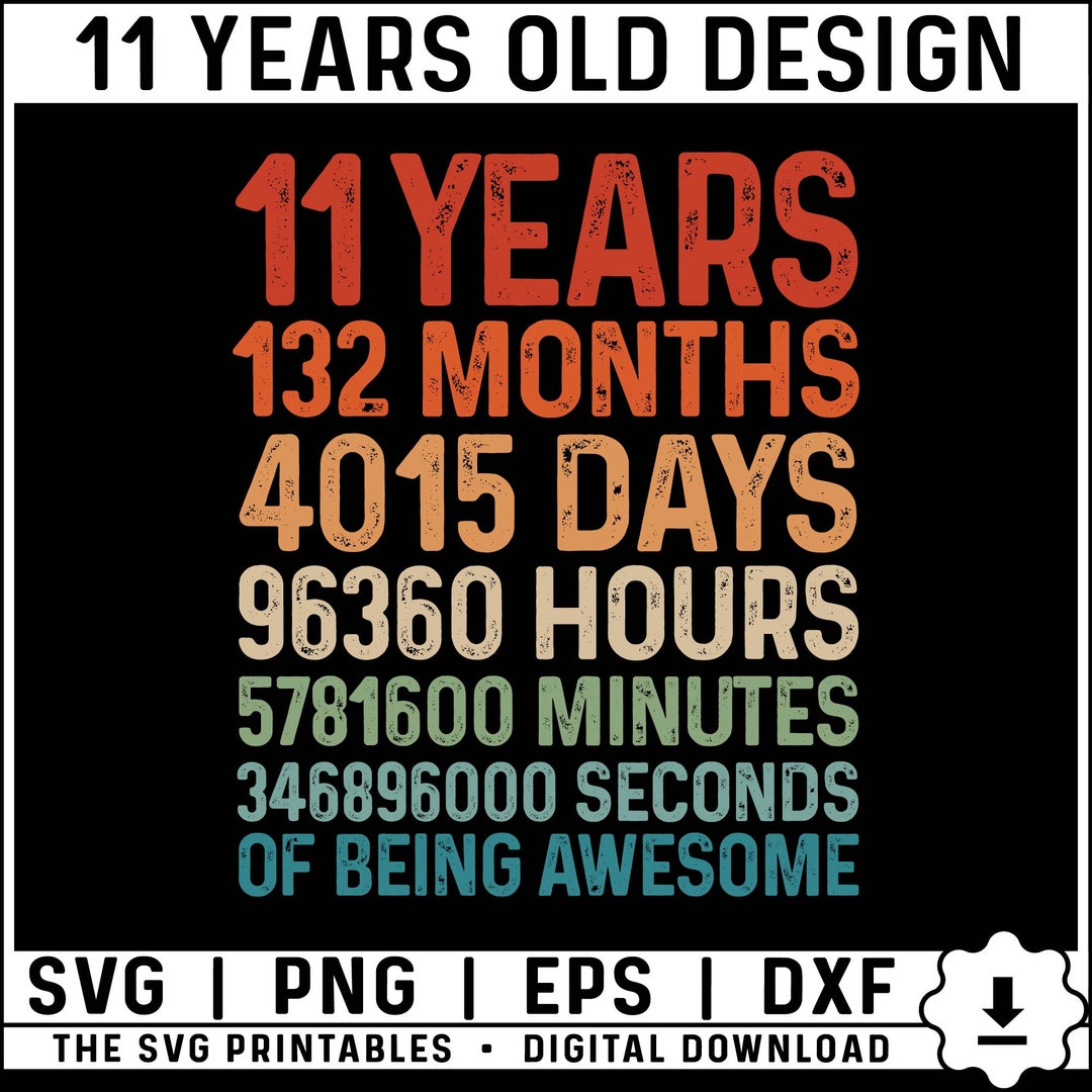 Eleventh Birthday Svg Boy, 11 Years Old Svg, 132 Months Eleven Years ...