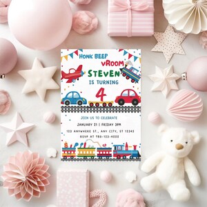 Transport Invitation, Transportation Birthday Invitation, Honk, Beep ...