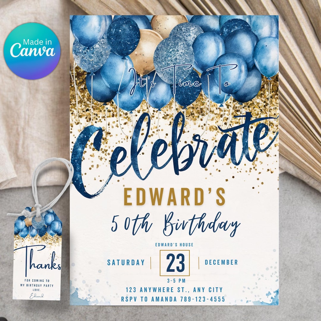 Adult Men's Birthday Invitation, Balloons Party Invite, Let's Celebrate ...