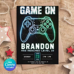 Video Game Party Invitation, Gaming, Game Party, Neon Glow Invite ...