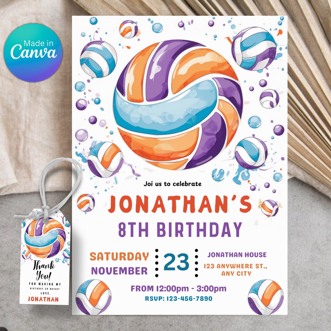 Volleyball Birthday Invitation, Volleyball Party Invite, Volleyball ...