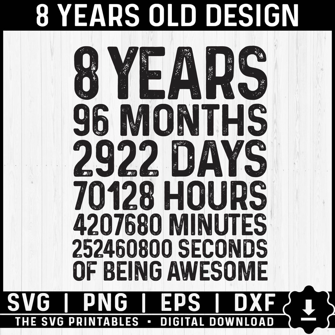 Eighth Birthday Svg Boy, 8 Years Old Svg, 96 Months Eight Years Svg, 8 ...
