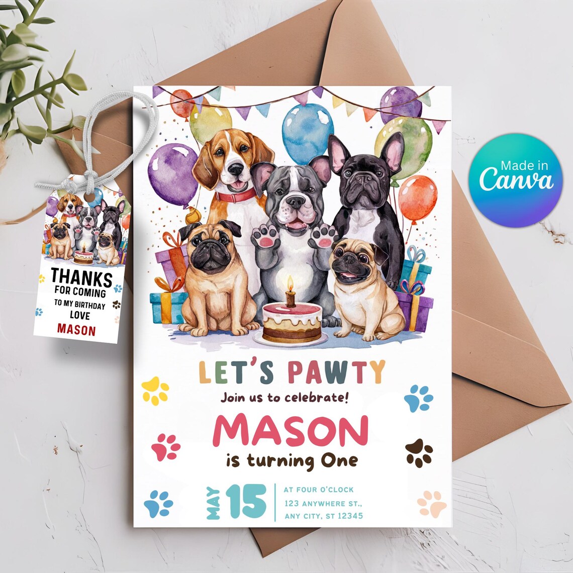 Editable Dog Invitation, Puppy Party Invitation Printable Dog Pawty ...