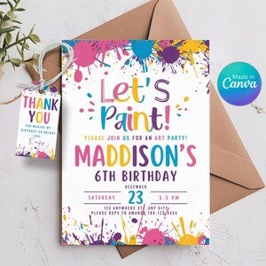 Rainbow Painting Birthday Invitation, Art Party Invite, Colorful Paint ...