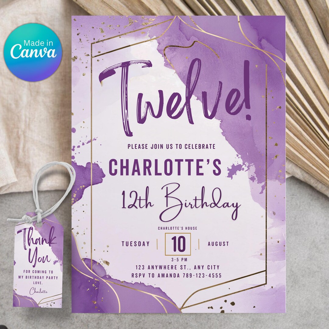 Purple Lover Birthday Invitation, Purple and Gold, Party Invite ...