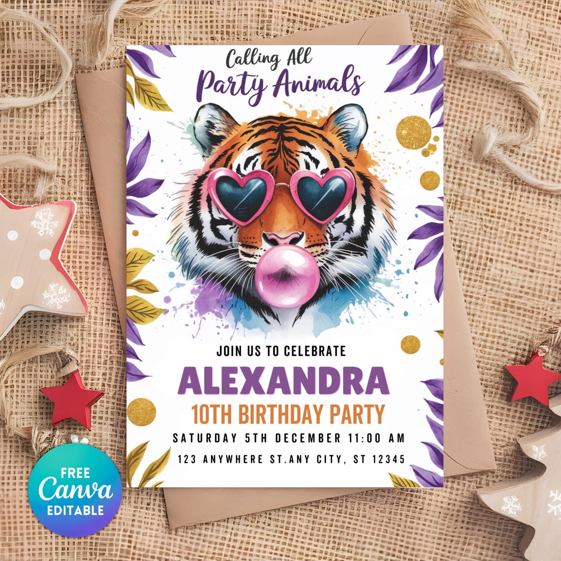 Party Animals Birthday Invitation, Tiger Jungle Theme, Safari Party ...