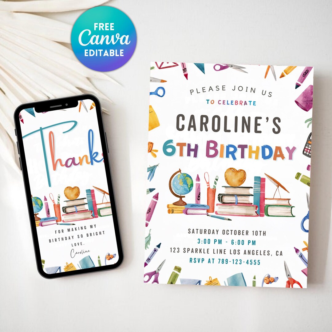 Editable School Birthday Invitation, Preschool Party Invite, First Day ...