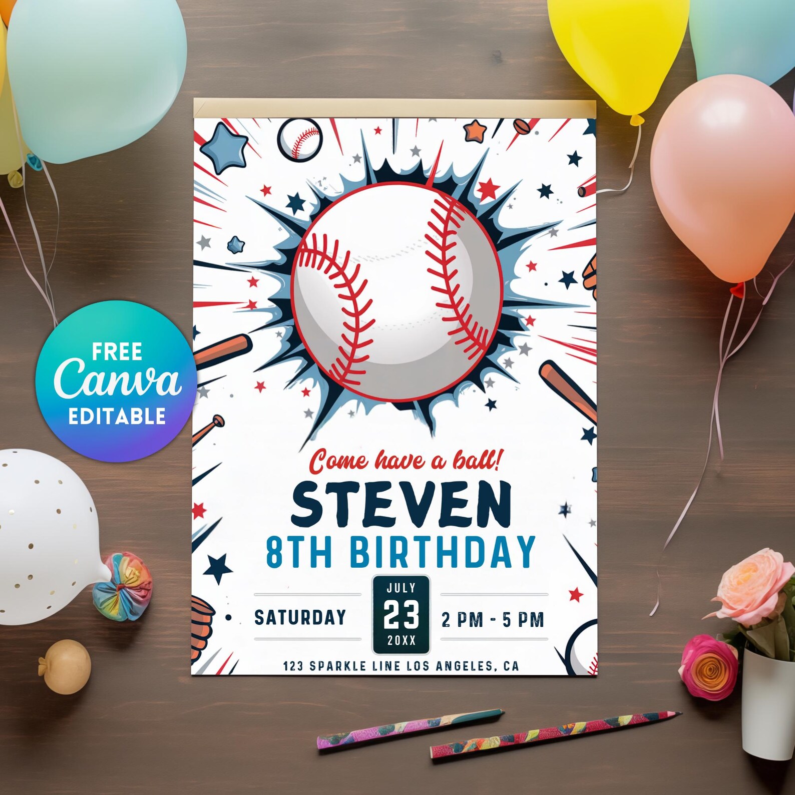 Editable Baseball Birthday Invitation, Baseball Party Invites, Instant ...