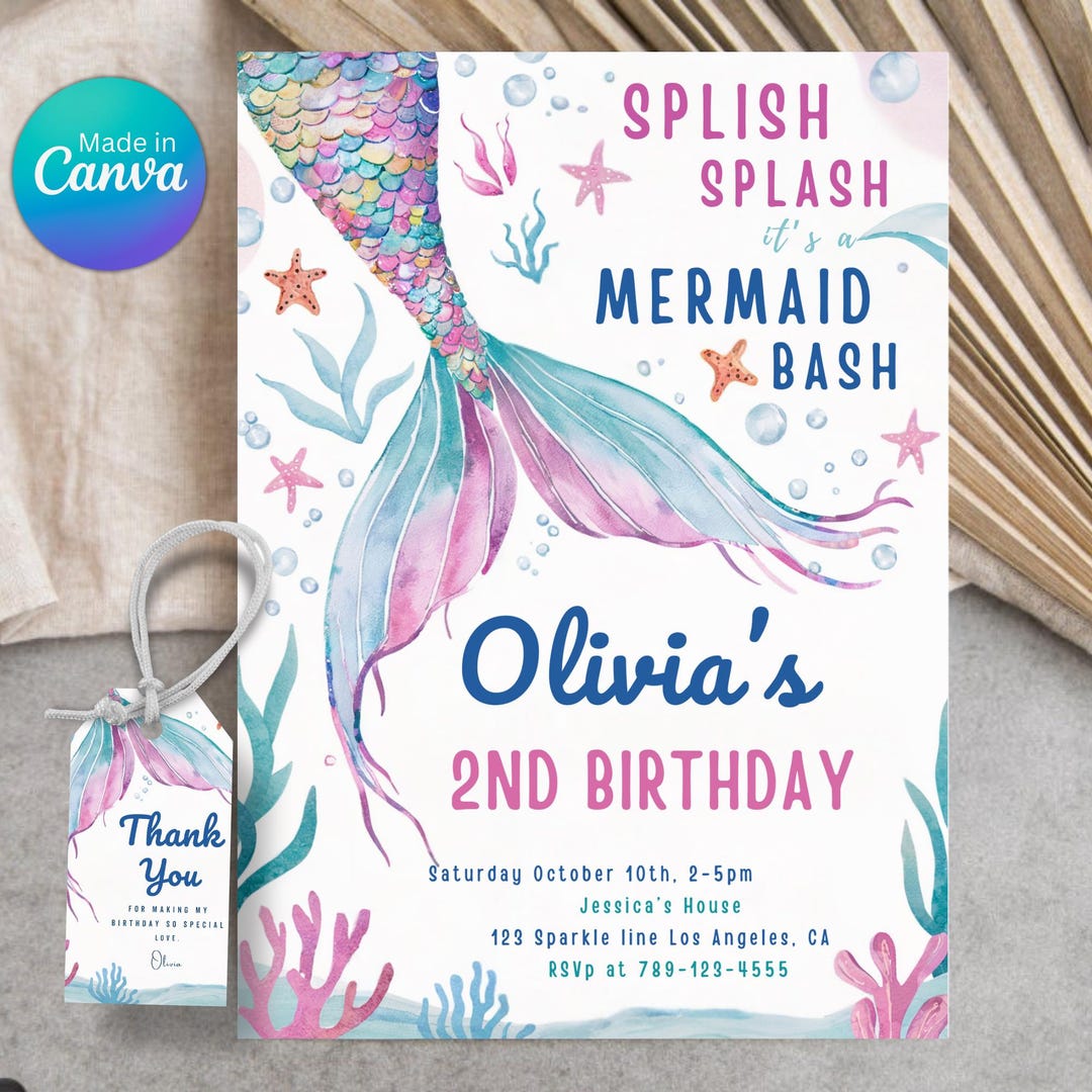 Editable Mermaid Birthday Invitation, Mermaid Invite, Under the Sea ...