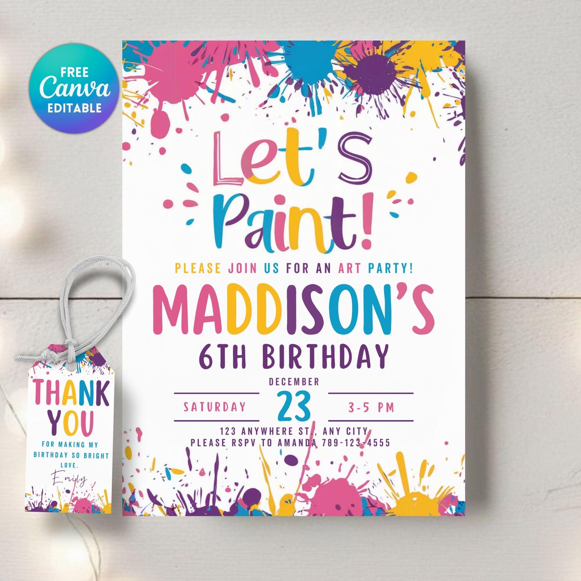 Rainbow Painting Birthday Invitation, Art Party Invite, Colorful Paint ...