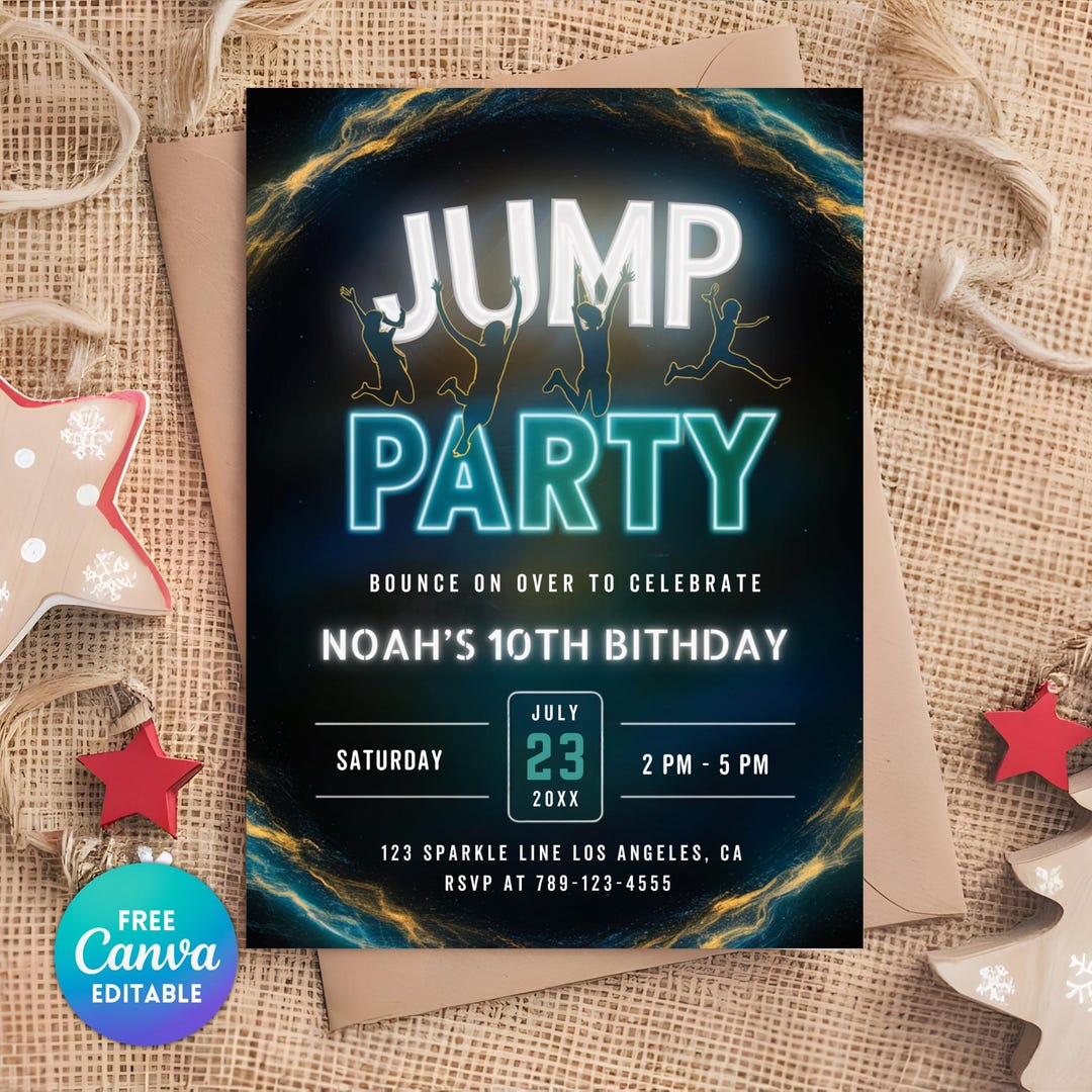 EDITABLE Trampoline Park Invitation, Jump Birthday Invitation, Ump ...