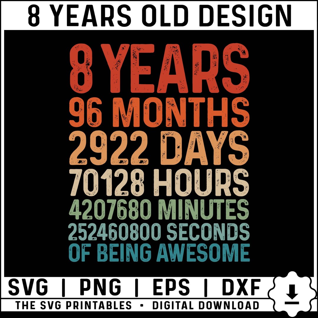 Eighth Birthday Svg Boy, 8 Years Old Svg, 96 Months Eight Years Svg, 8 ...