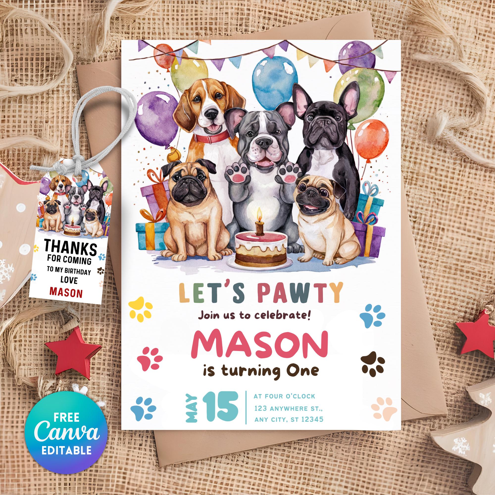 Editable Dog Invitation, Puppy Party Invitation Printable Dog Pawty ...