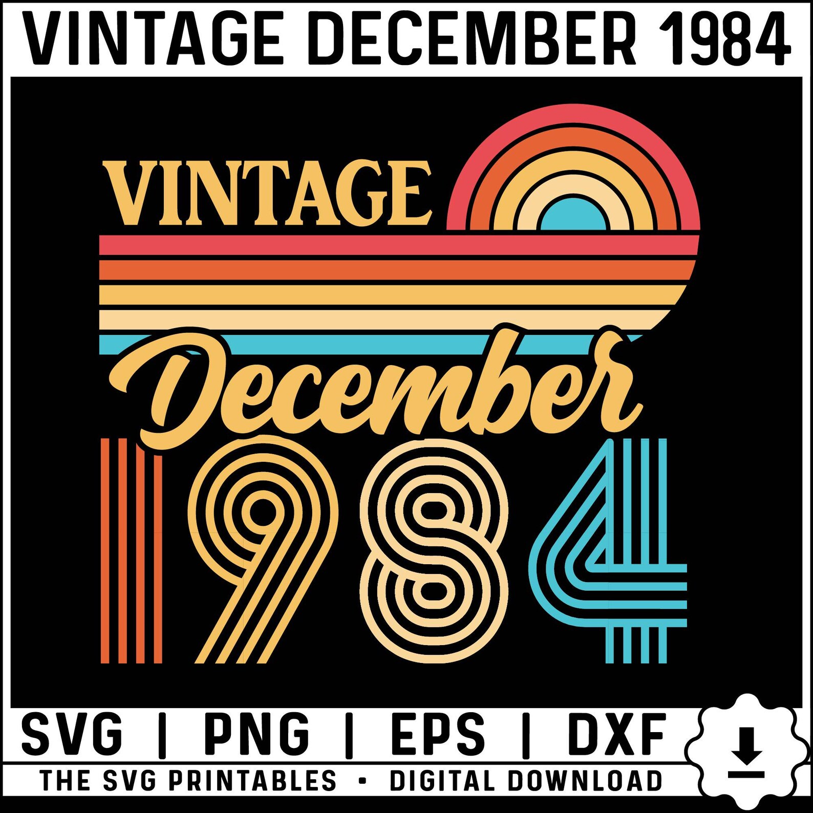 Vintage 1984 PNG, 1984 December Birthday Svg, 40th Birthday Svg Png ...