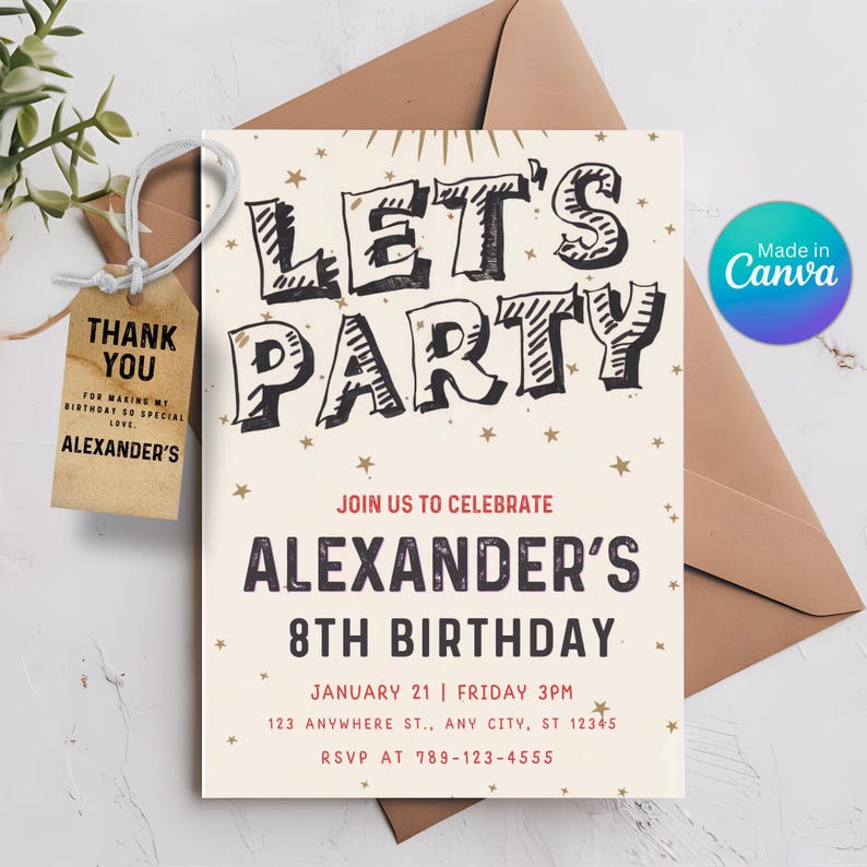 Simple Black and White Birthday Invitation Template, ANY AGE, Instant ...