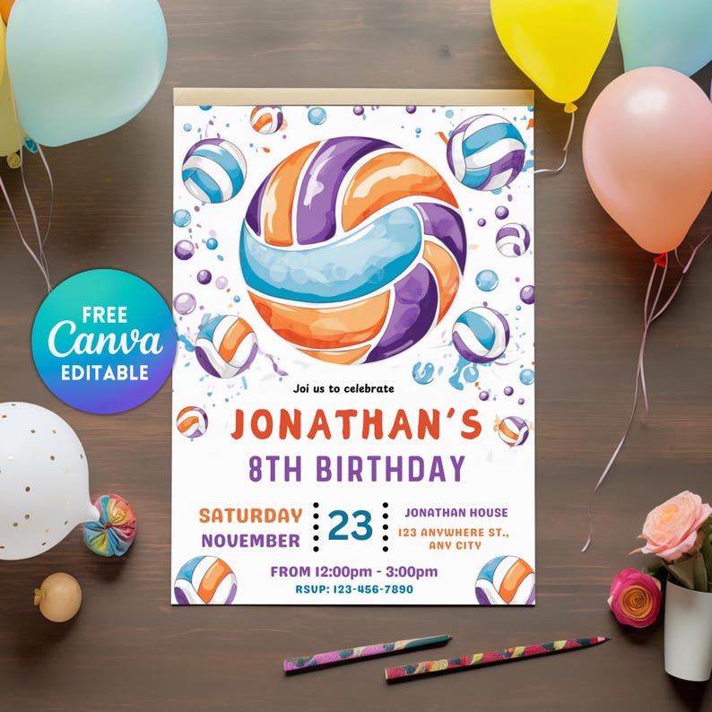 Volleyball Birthday Invitation, Volleyball Party Invite, Volleyball ...