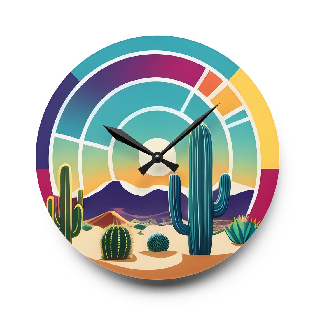 Retro Western Rainbow Acrylic Wall Clock, Wallart Clocks, Colorful ...