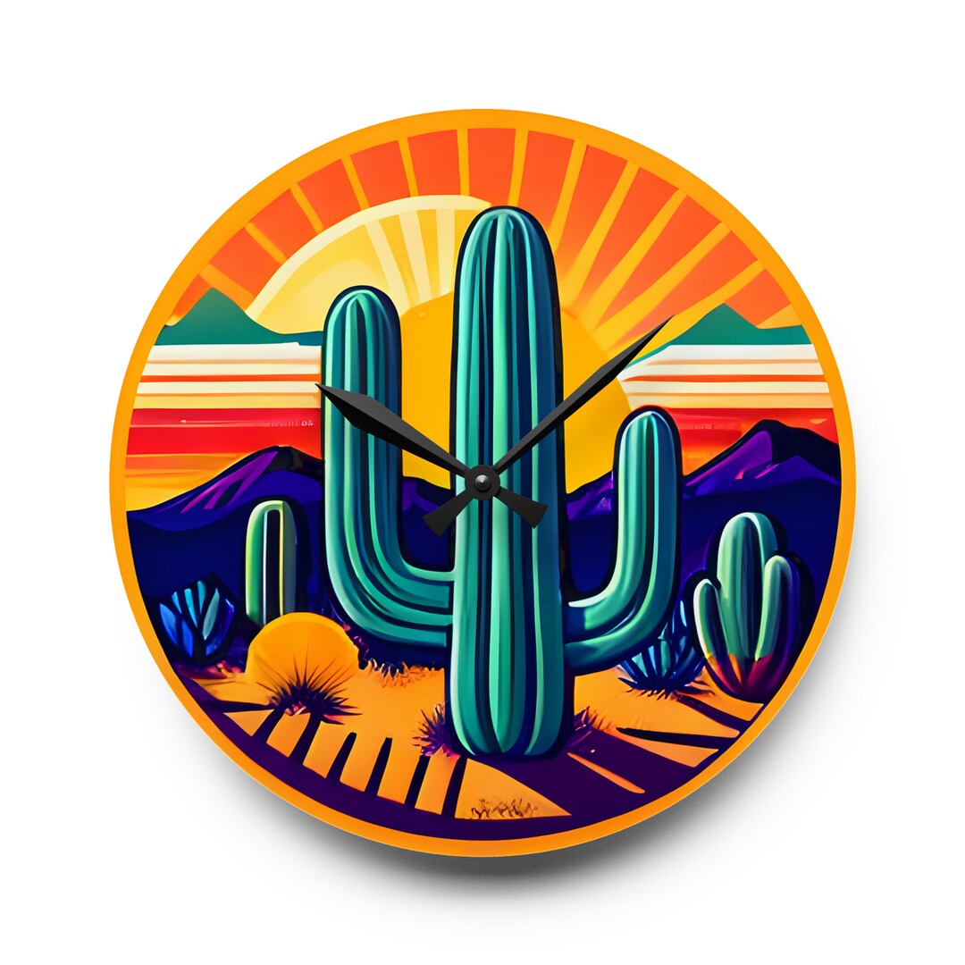Retro Western Cactus Acrylic Wall Clock Wallart Clocks - Etsy
