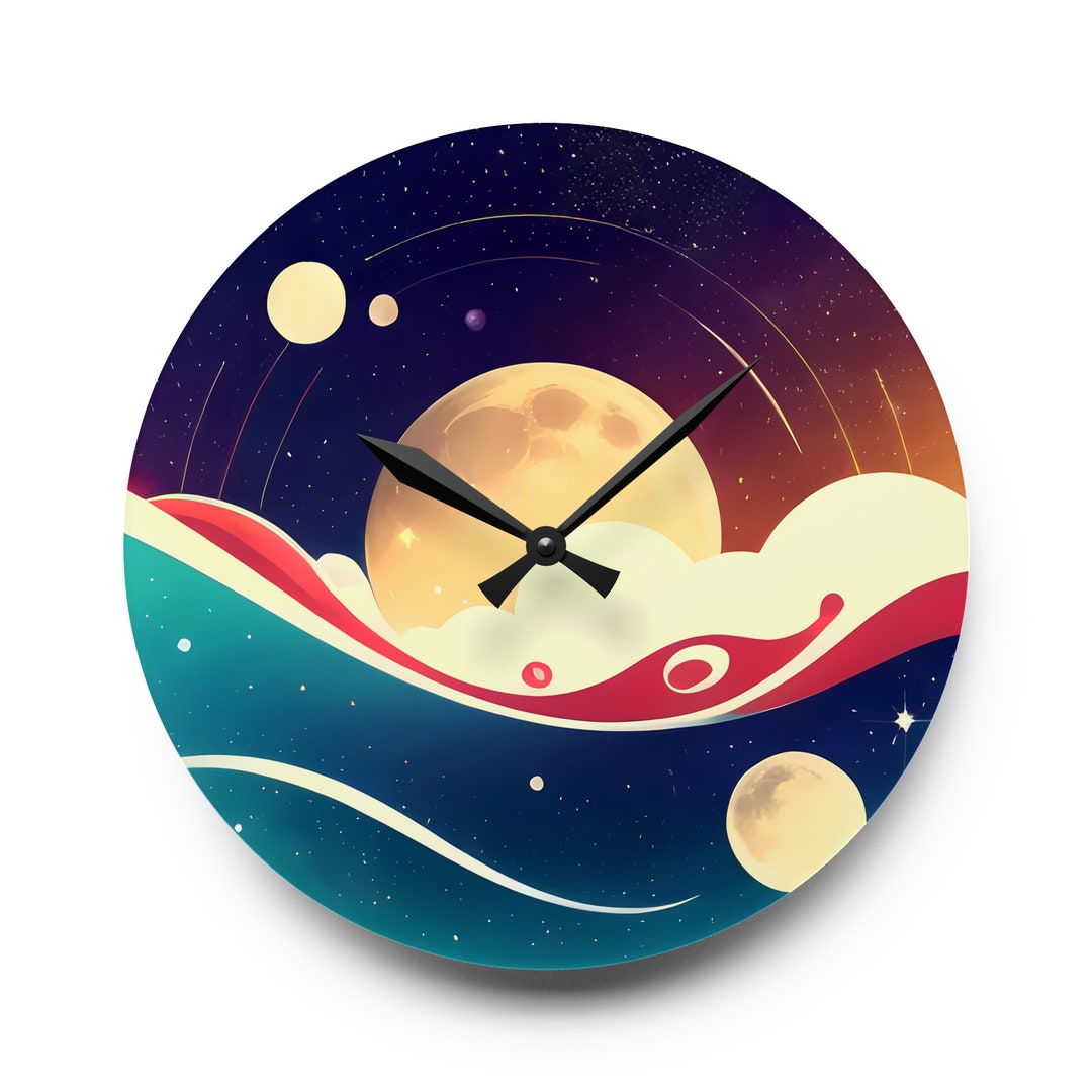 Retro Western Moon Acrylic Wall Clock, Wallart Clocks, Colorful ...