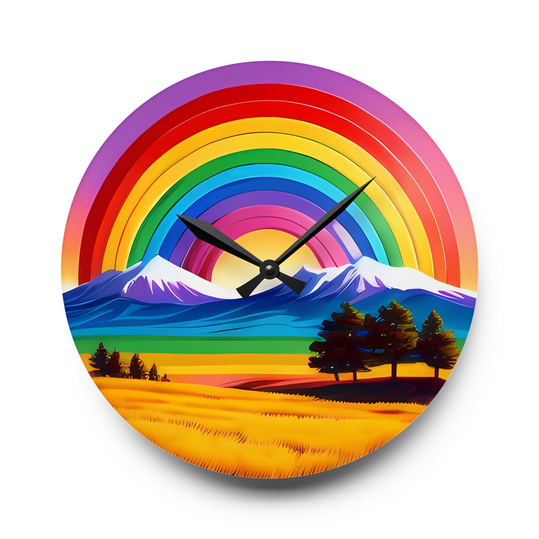 Retro Western Rainbow Acrylic Wall Clock Wallart Clocks - Etsy