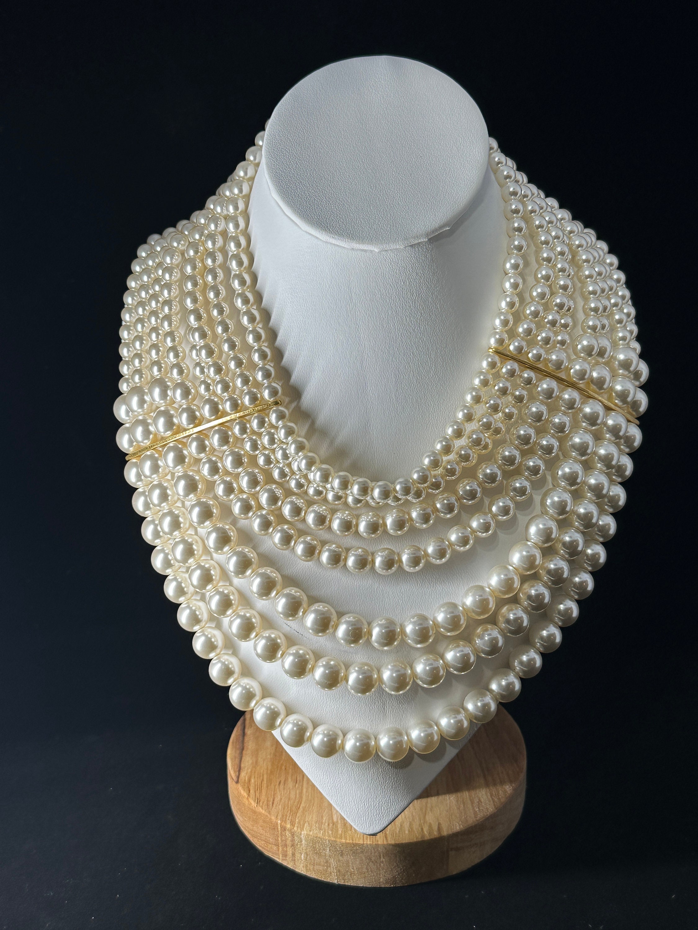 Handmade Elegant Pearly Multi-strand Choker Necklace Bridal Pearl ...