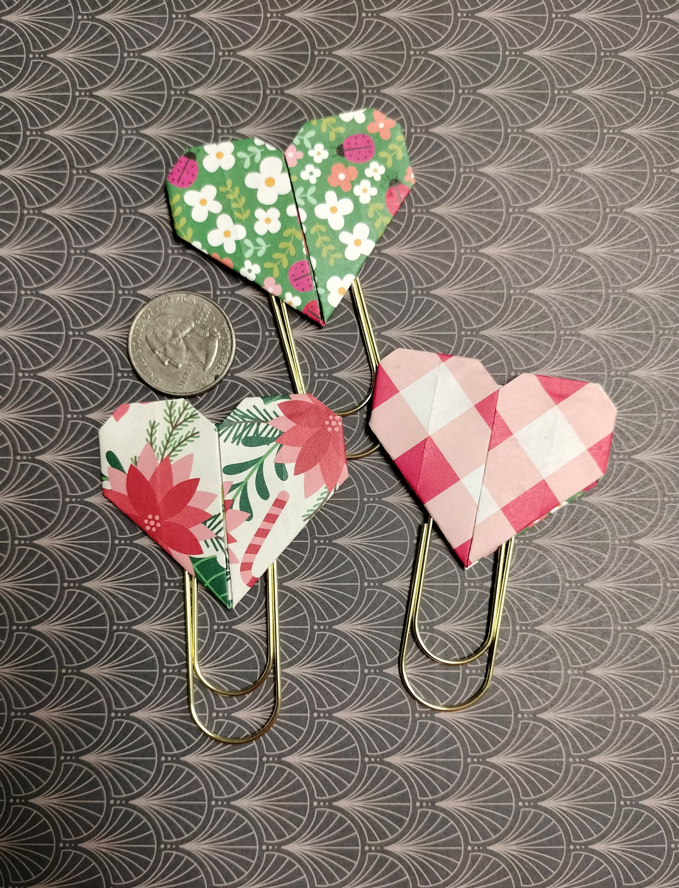 Origami Heart Bookmarks, Holiday Floral, Handmade Gift - Etsy