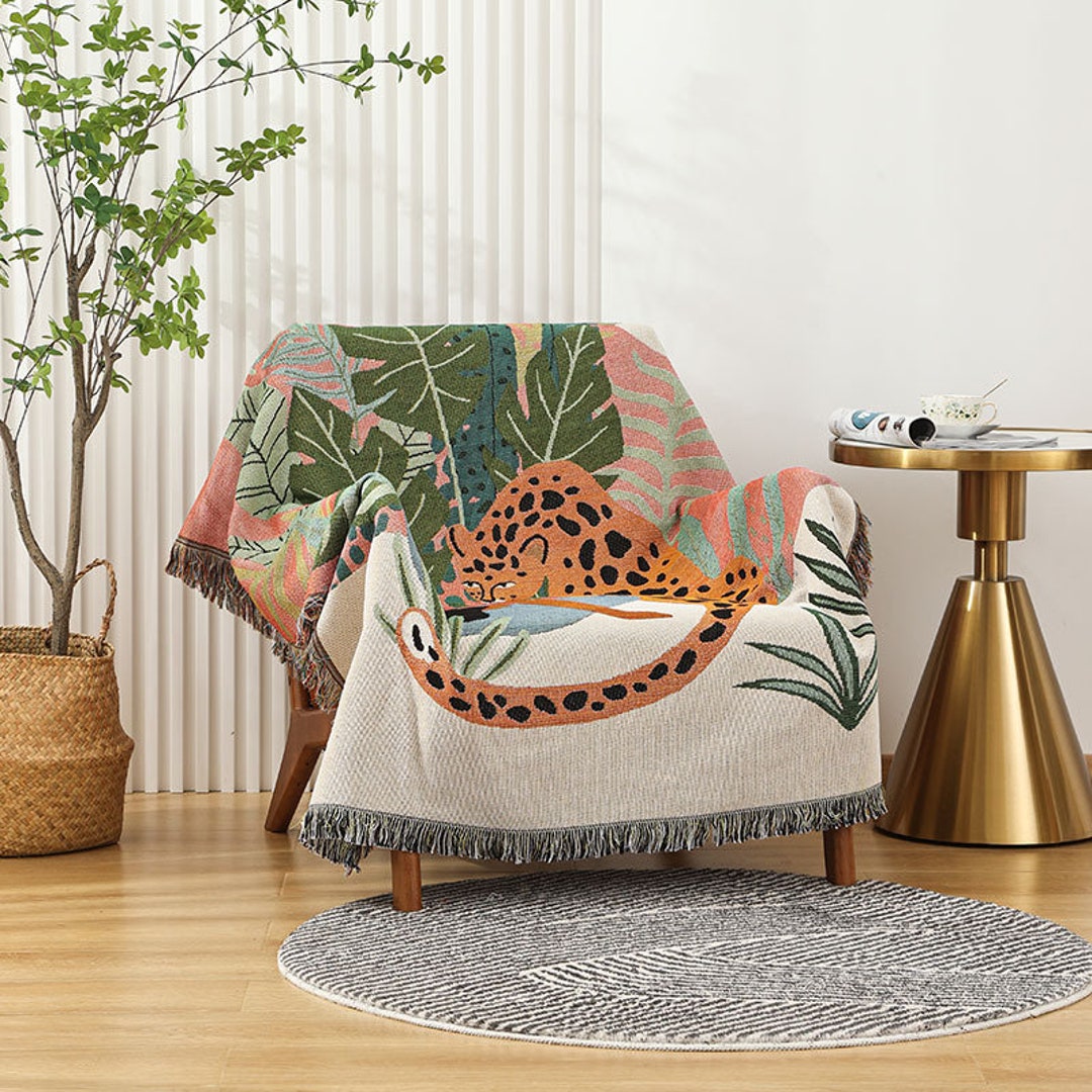 Leopard Girl Sofa Blanket Woven Couch Cover Sofa Throw Soft - Etsy