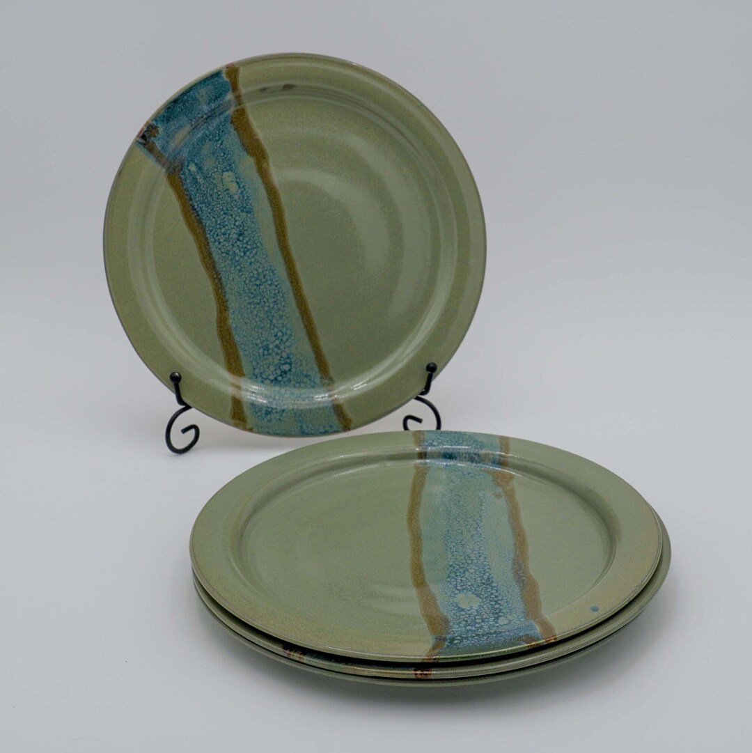 Green Dinner Plates Four Handmade Pottery Dinner Plates That Are 10.25 ...