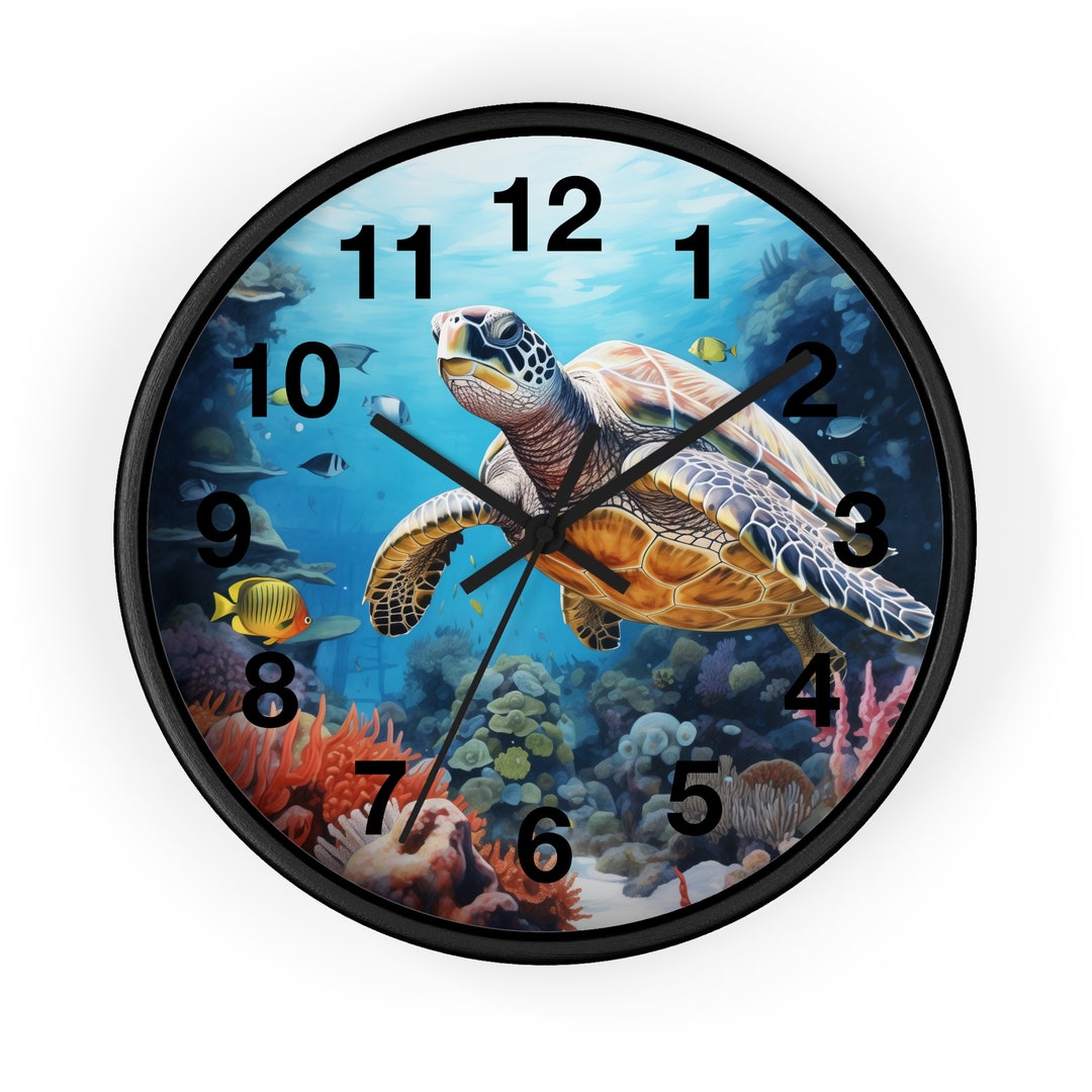 Sea Turtle Wall Clock, 10 Inch Diameter, Undersea Coral Reef, Florida ...