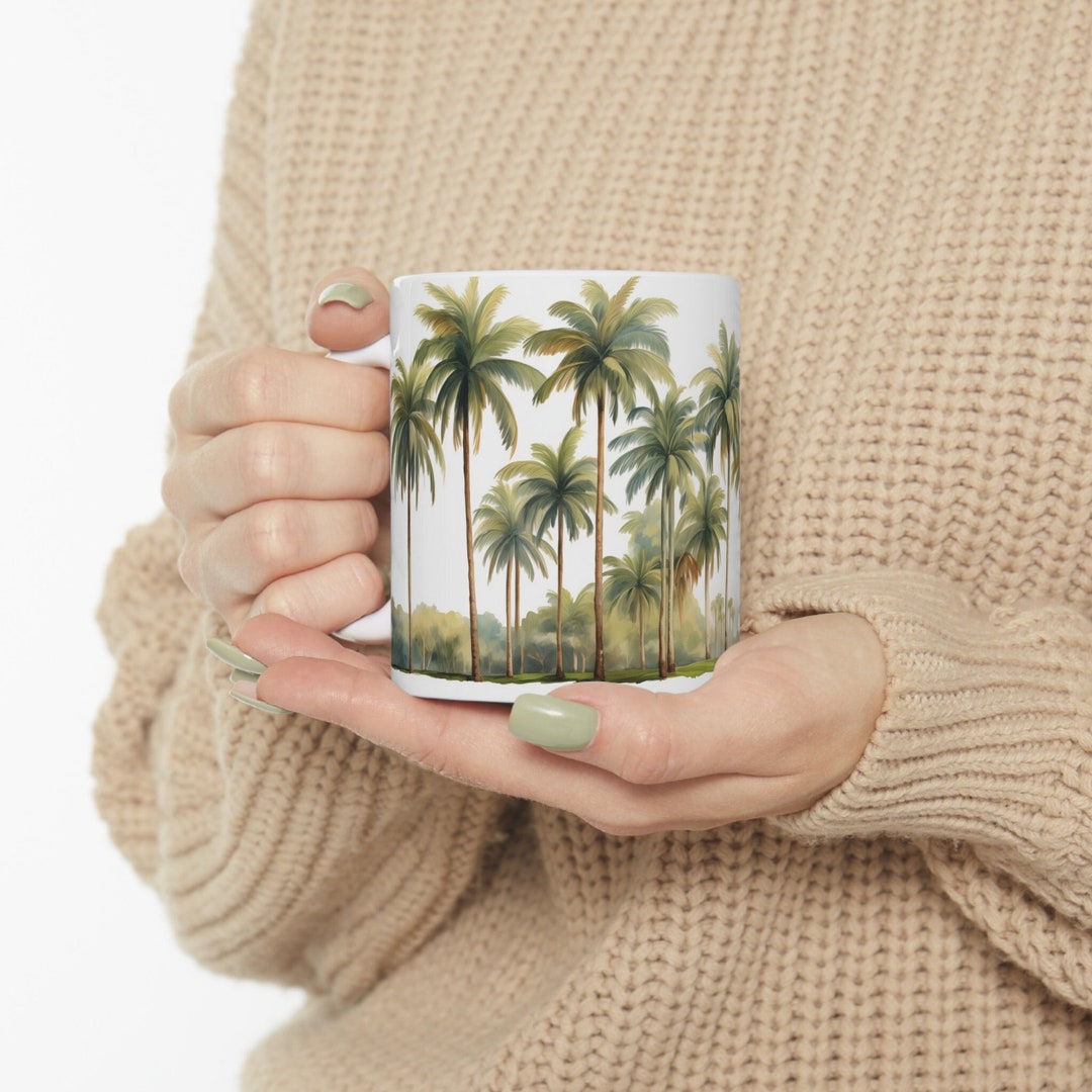 Palm Tree 11oz Coffee Mug, Watercolor Style, Beach Lover, Palm Tree Mug ...