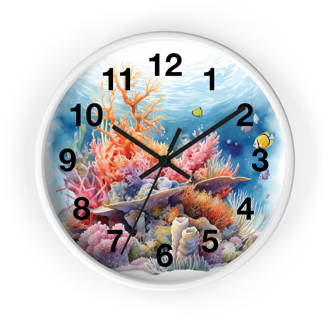 Coral Reef Wall Clock, 10 Inch Diameter, Tropical Undersea Wall Decor ...
